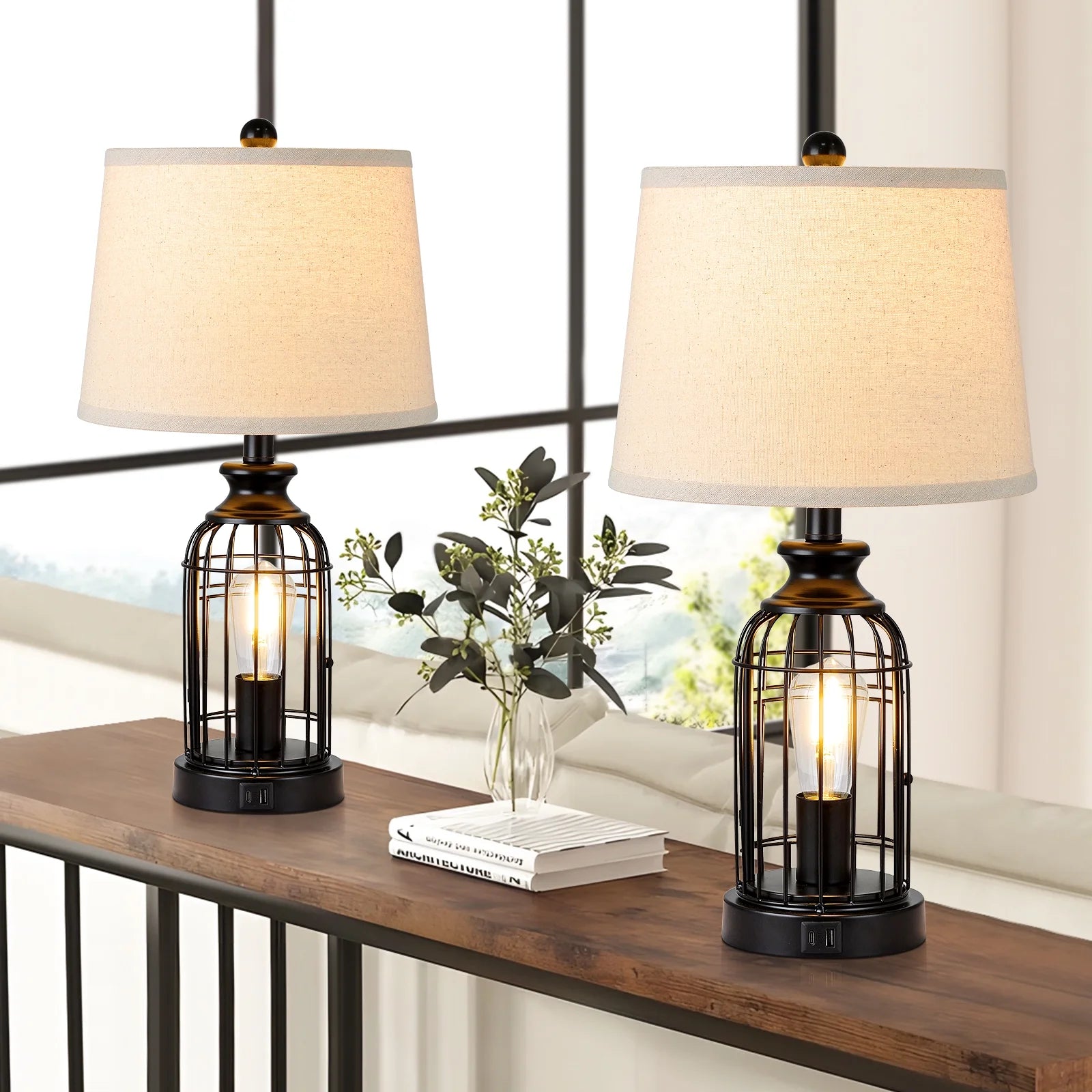 AKASUKI Black Table Lamps Set of 2 with Nightlight, 23'' Touch Metal L ...